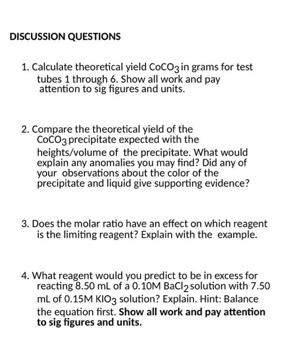 1. Calculate theoretical yield CoCO3 in grams for | Chegg.com