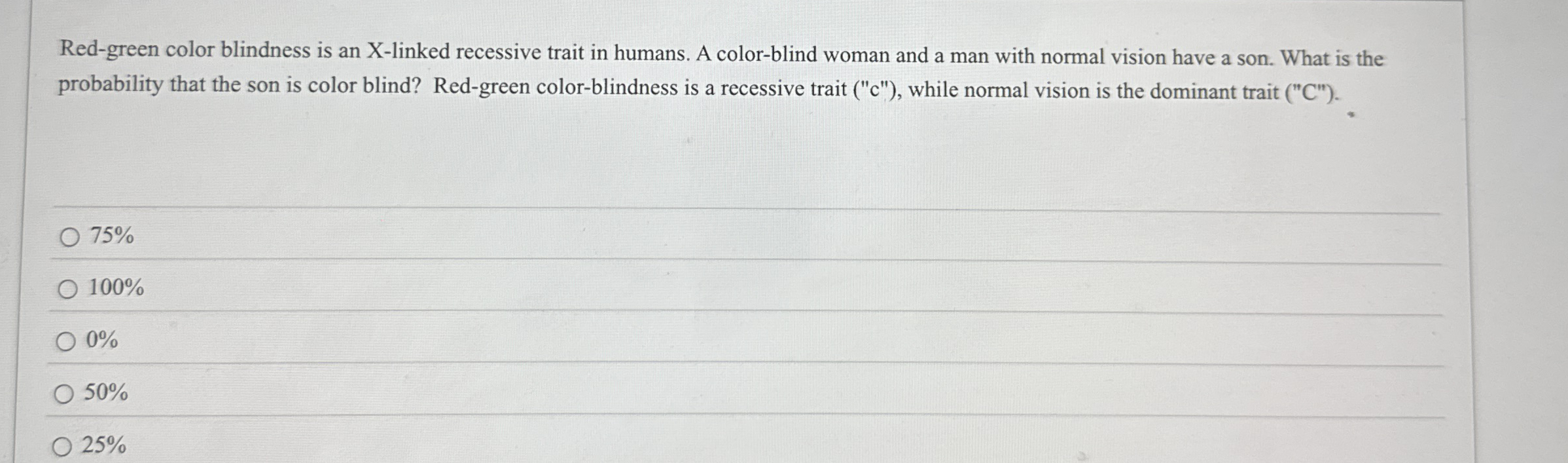Solved Red Green Color Blindness Is An X Linked Recessive 3946