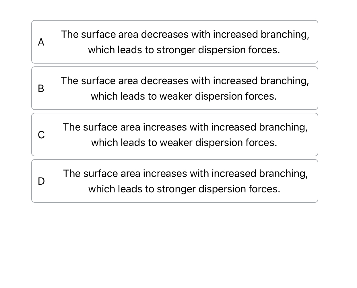 Solved AThe surface area decreases with increased | Chegg.com