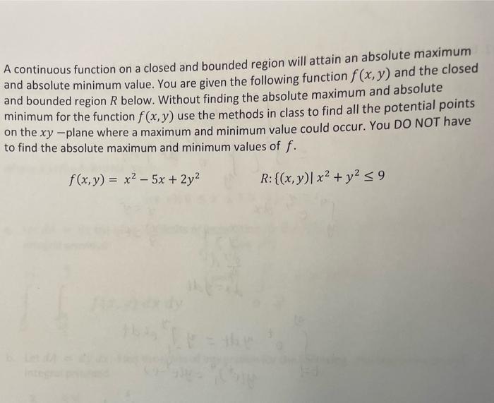 Solved A continuous function on a closed and bounded region | Chegg.com