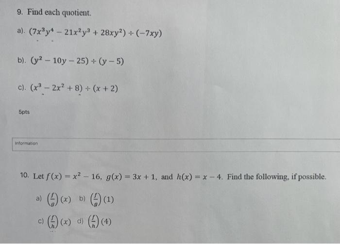 Solved 9. Find each quotient. a). | Chegg.com