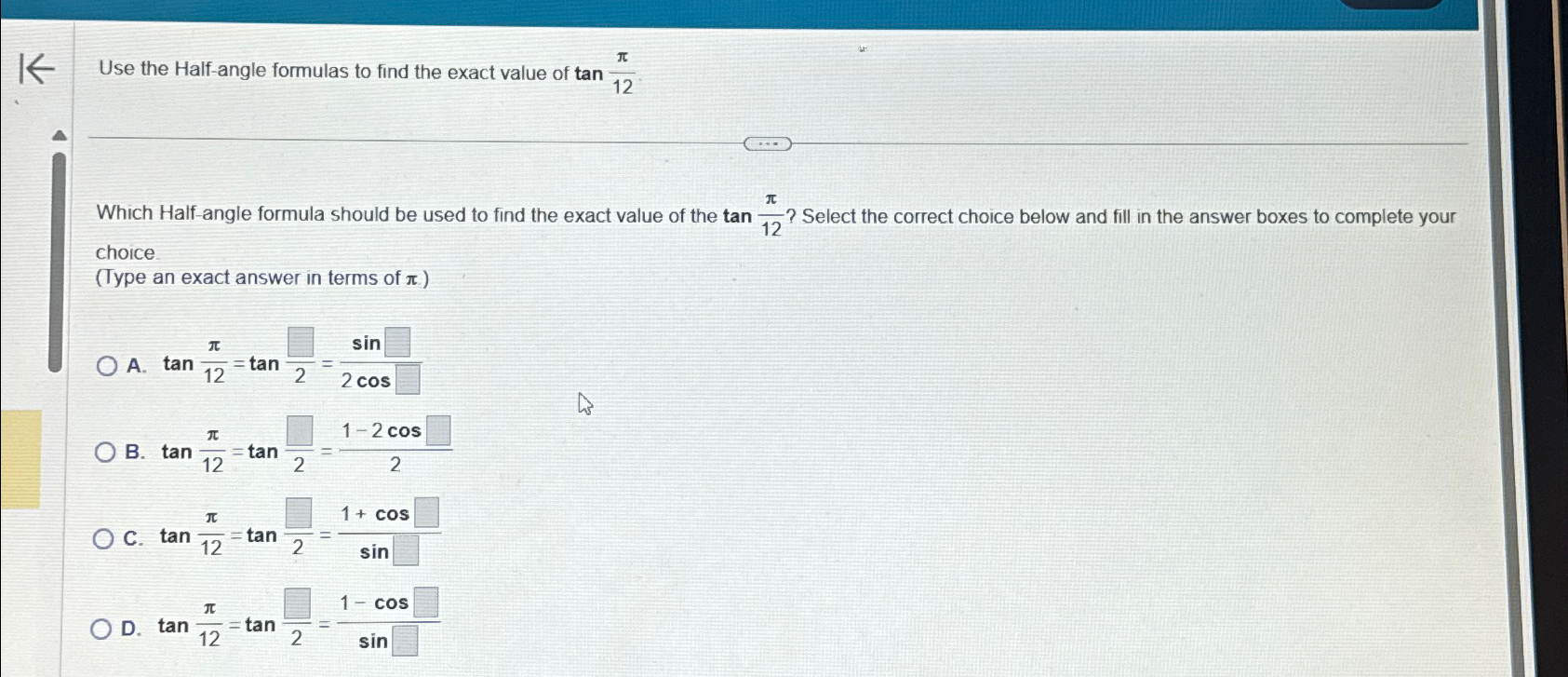 Solved Use the Half-angle formulas to find the exact value | Chegg.com
