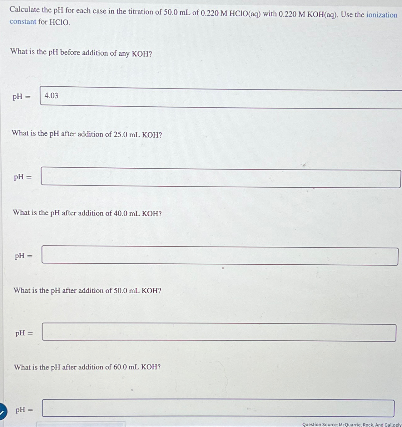 Solved Calculate the pH ﻿for each case in the titration of | Chegg.com