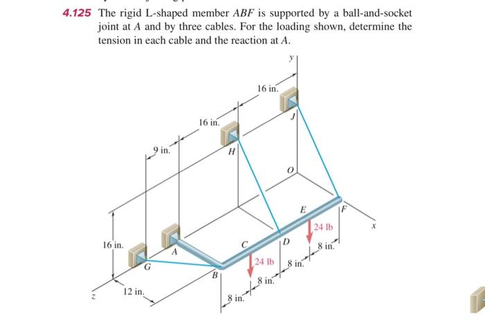 Solved 4.125 The rigid L-shaped member ABF is supported by a | Chegg.com