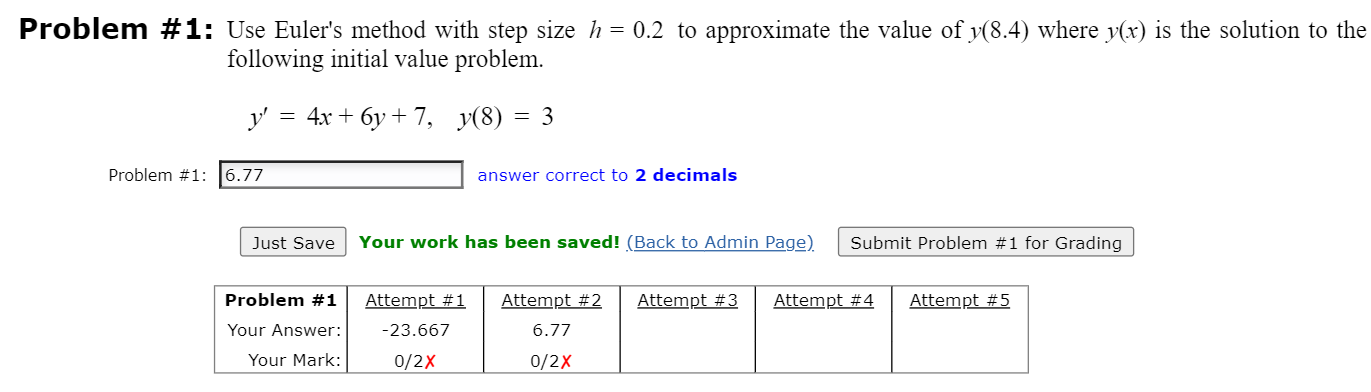 Solved Problem # 1: Use Euler's method with step size h=0.2 | Chegg.com