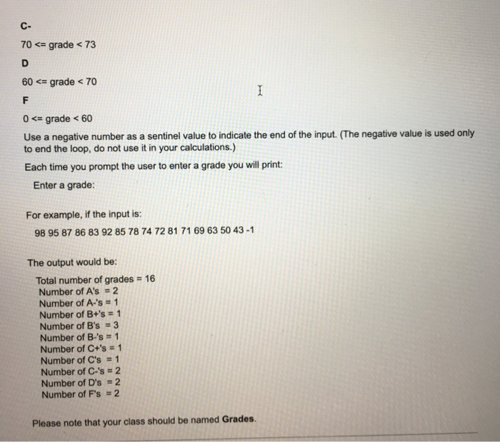 Solved Write a program to read a list of exam grades given | Chegg.com