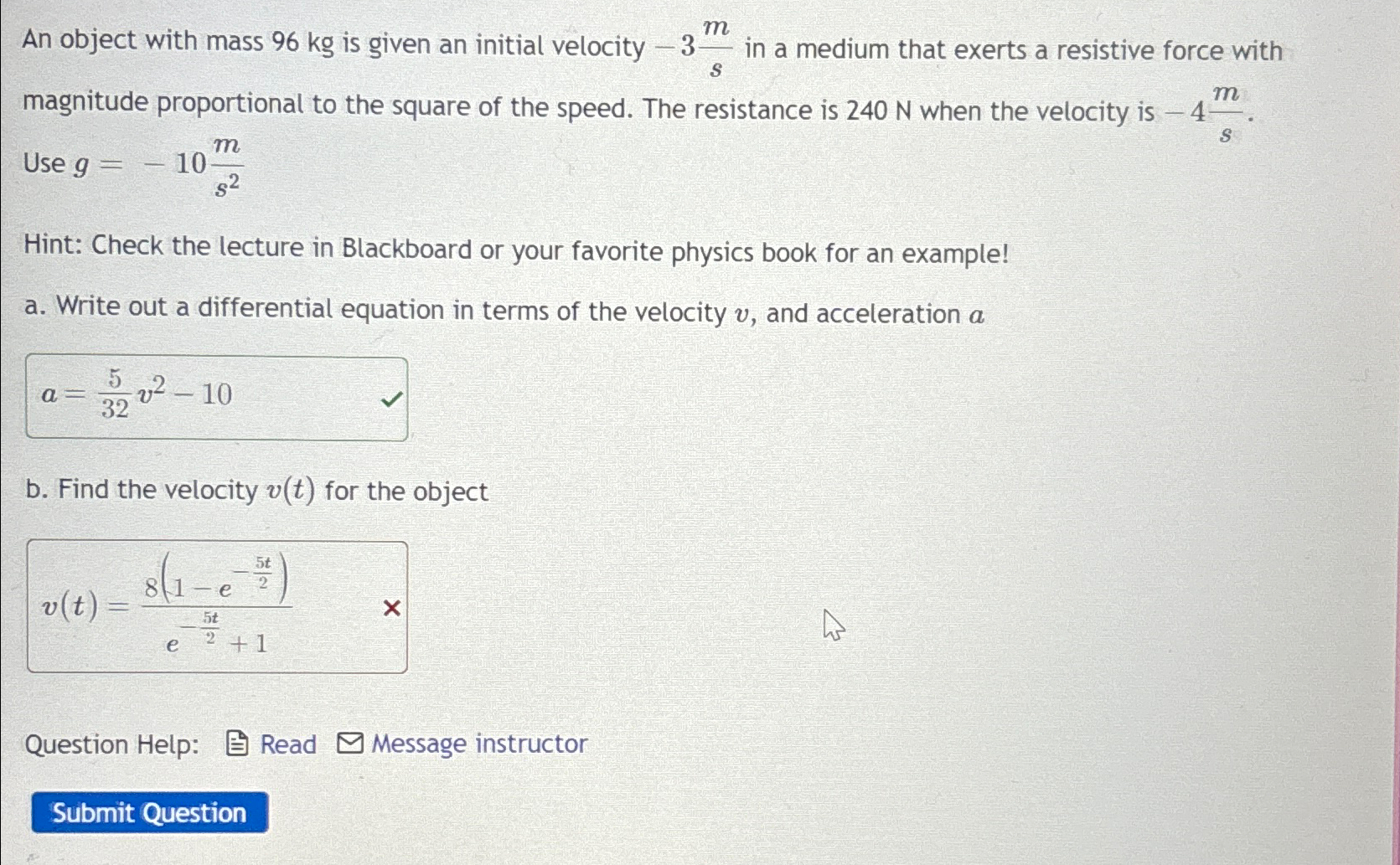 Solved An object with mass 96kg ﻿is given an initial | Chegg.com