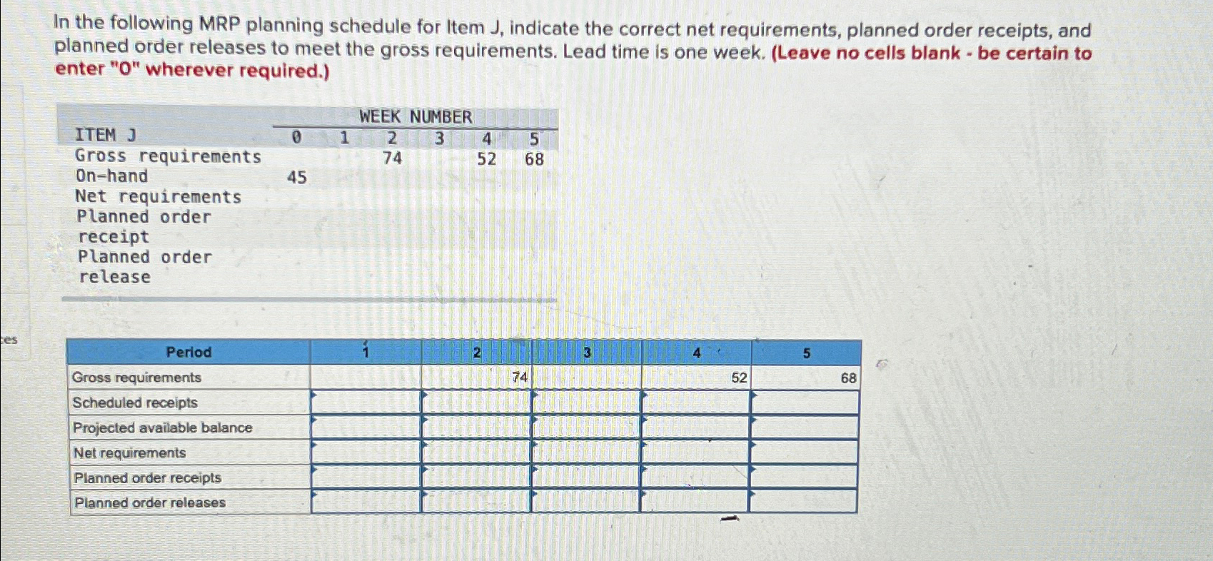 Solved In the following MRP planning schedule for Item J, | Chegg.com