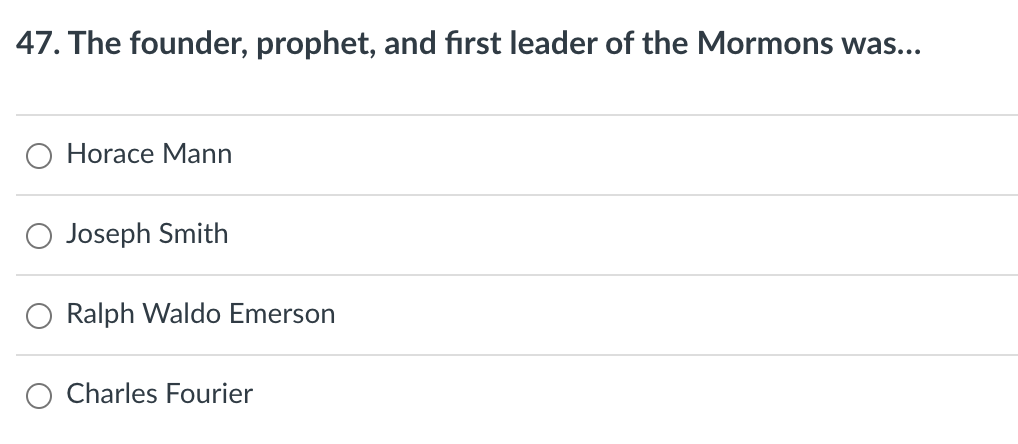 Solved The founder, prophet, and first leader of the Mormons | Chegg.com
