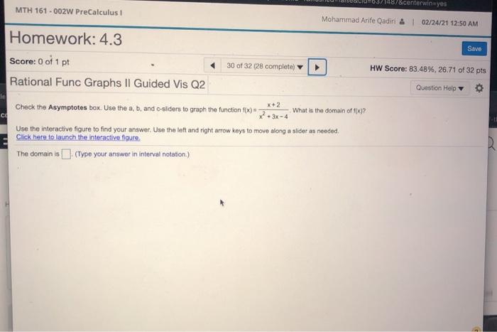 Solved 03/1987¢erwineyes MTH 161 - 002W PreCalculus 1 | Chegg.com