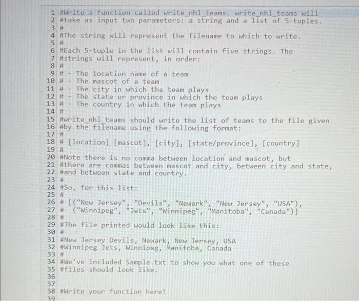 Solved 1 \#Write a function called write_nhl_teams. | Chegg.com