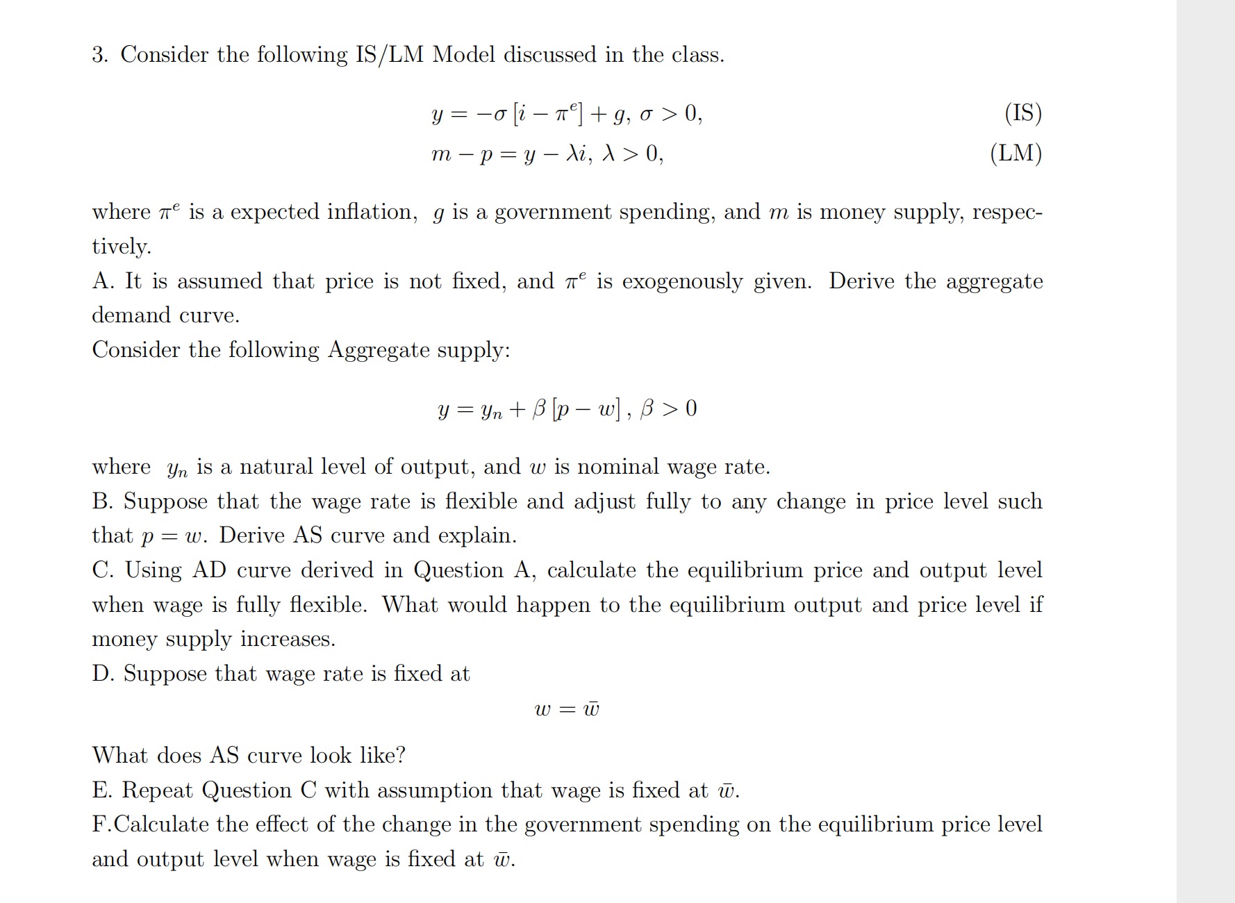 Solved Consider the following IS/LM Model discussed in the | Chegg.com