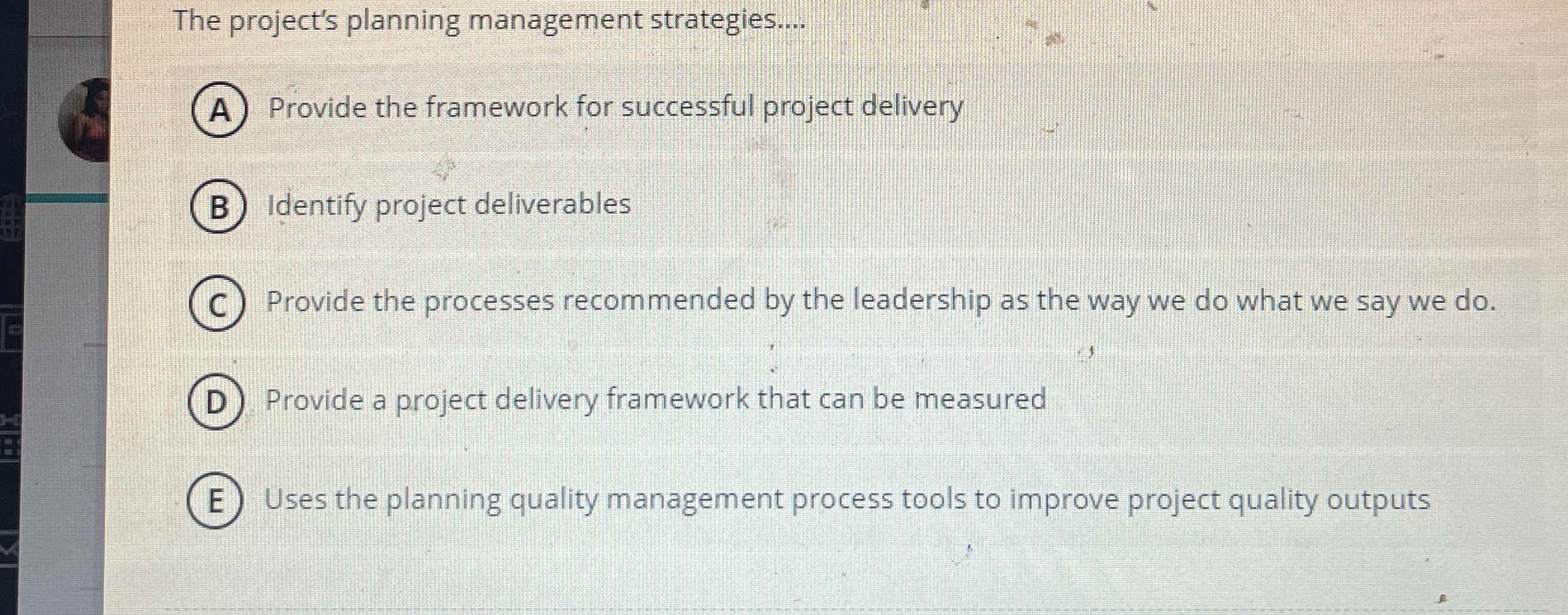 Solved The project's planning management strategies....A | Chegg.com