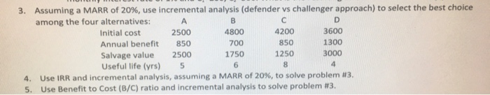 Solved 3. Assuming a MARR of 20%, use incremental analysis | Chegg.com