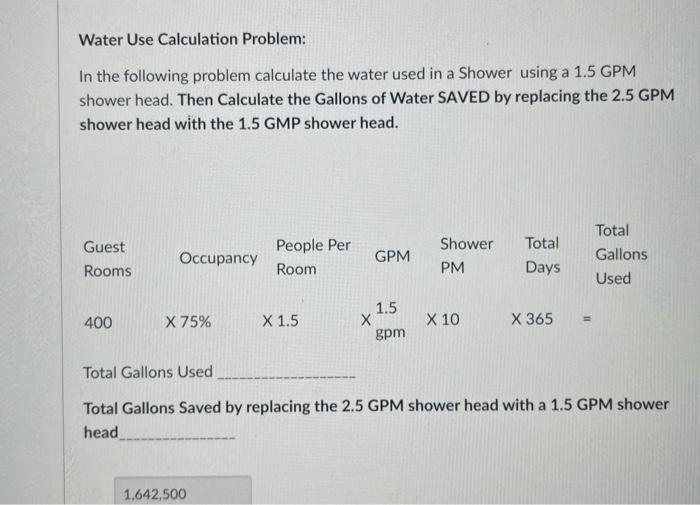 Solved Water Use Calculation Problem: In the following | Chegg.com