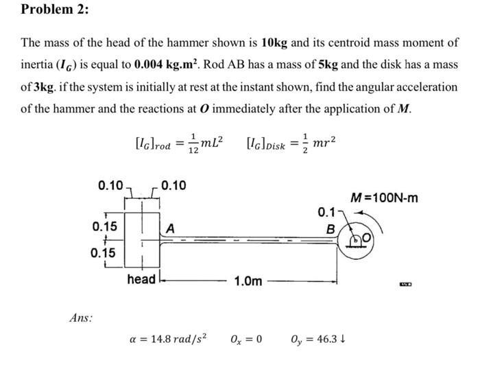 Solved The mass of the head of the hammer shown is 10 kg and | Chegg.com