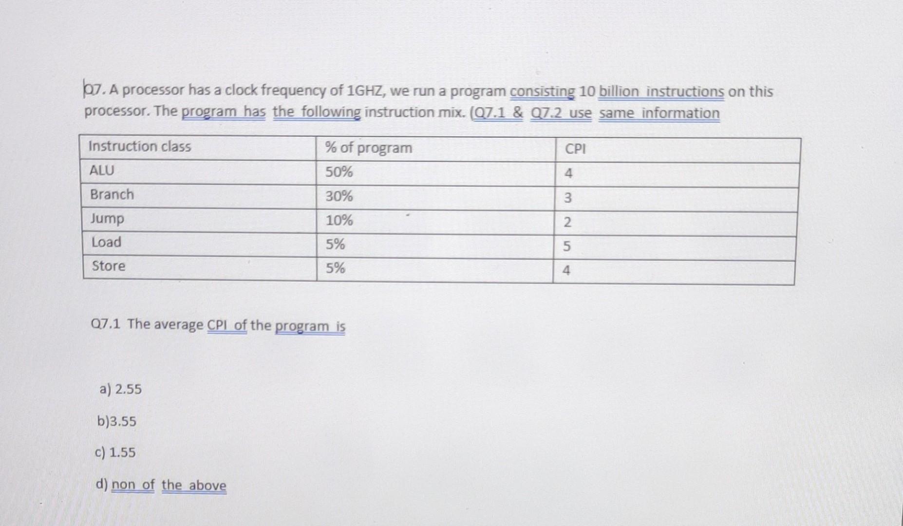 Solved b7. A processor has a clock frequency of 1GHZ, we run | Chegg.com