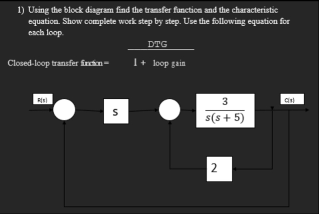 Solved 1) ﻿Find the transfer function and the characteristic | Chegg.com