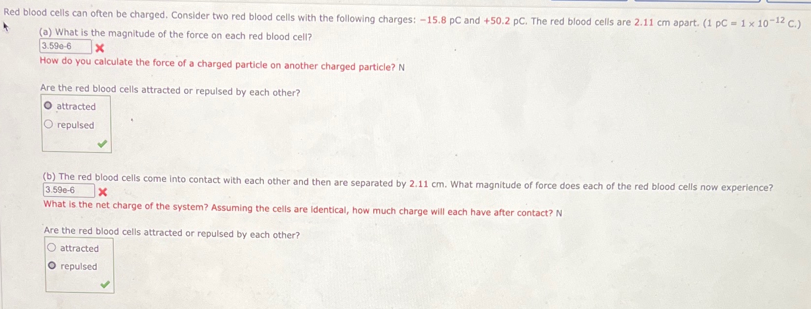 Solved Red blood cells can often be charged. Consider two | Chegg.com