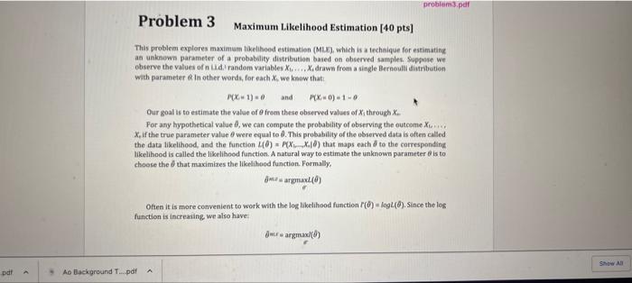 Solved This problem explores maximam tikeliboed estimation | Chegg.com