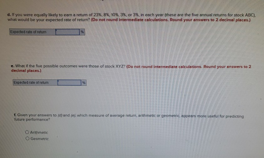 Solved Consider the rate of return of stocks ABC and XYZ. | Chegg.com