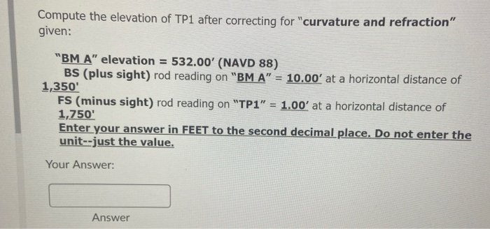 Solved Compute the elevation of TP1 after correcting for | Chegg.com