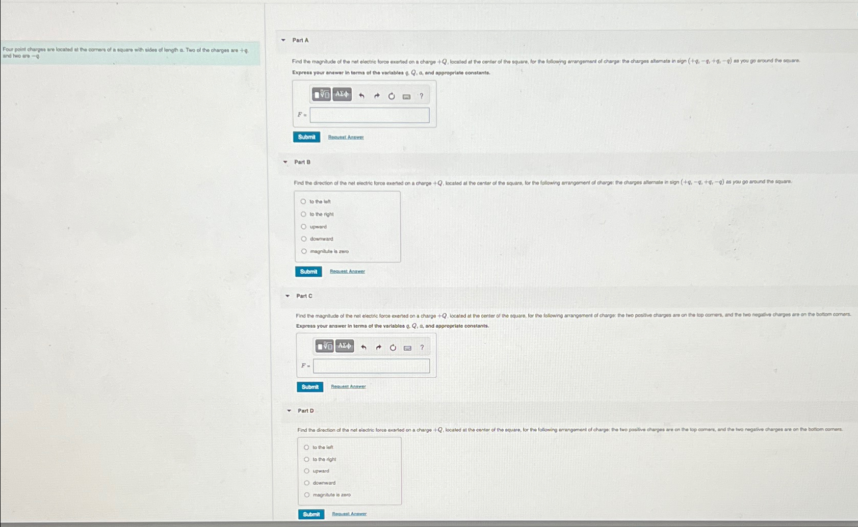 Solved Four point charget are located at the comern of a | Chegg.com
