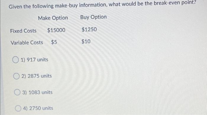 Solved Given the following make-buy information, what would | Chegg.com