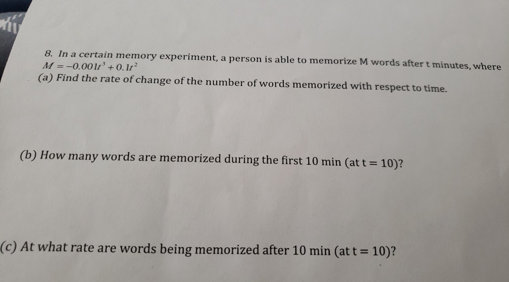 Solved 8. In a certain memory experiment, a person is able | Chegg.com
