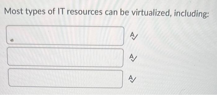 Solved Most types of IT resources can be virtualized, | Chegg.com