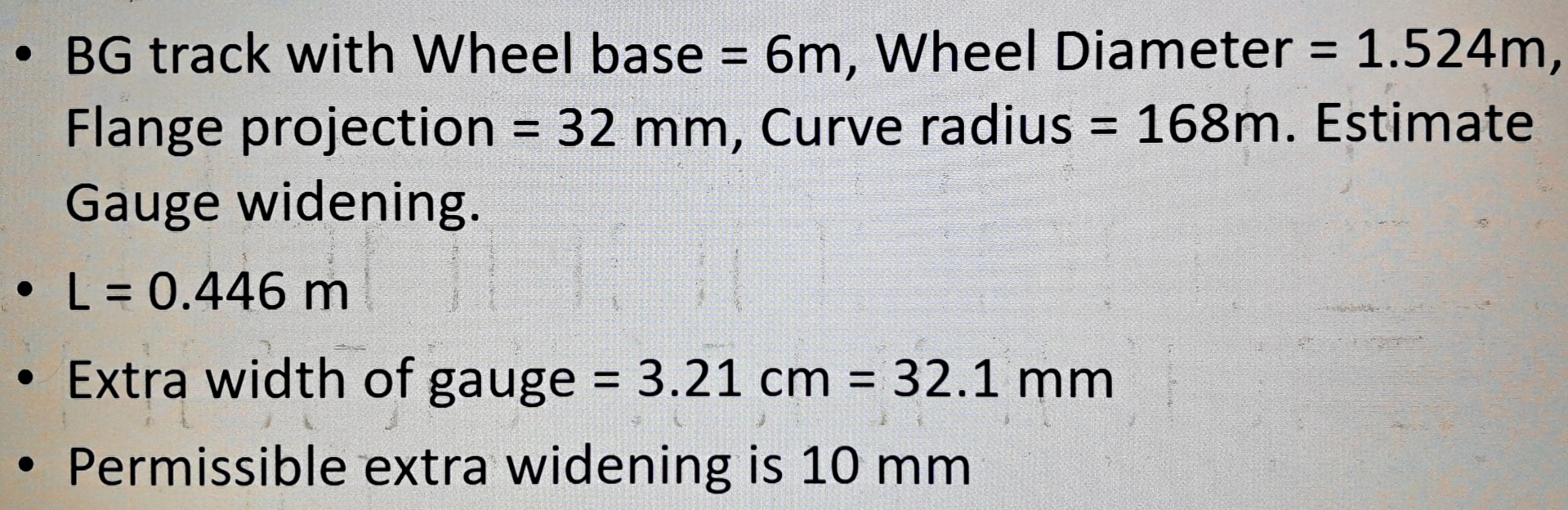 Solved BG track with Wheel base =6m, ﻿Wheel Diameter | Chegg.com