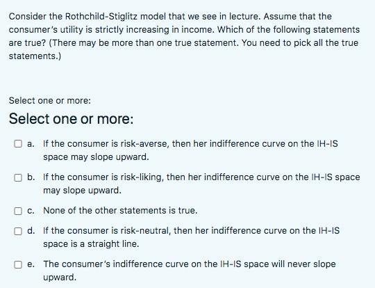 Solved Consider the Rothchild-Stiglitz model that we see in | Chegg.com