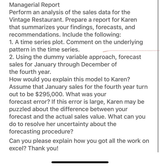 Solved Case Problem Forecasting Food And Beverage Sales The