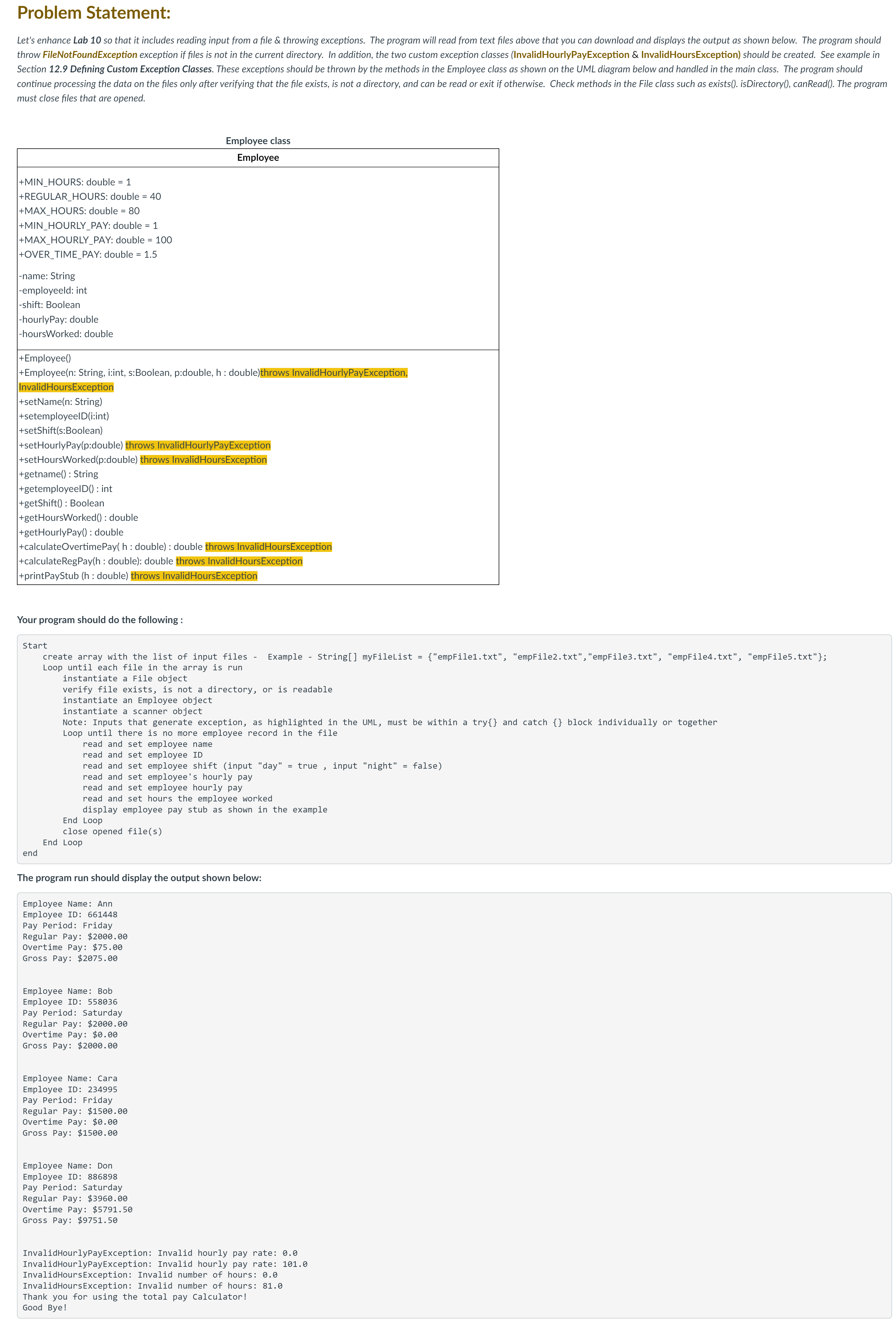 Solved Problem Statement:Let's enhance Lab 10 ﻿so that it | Chegg.com