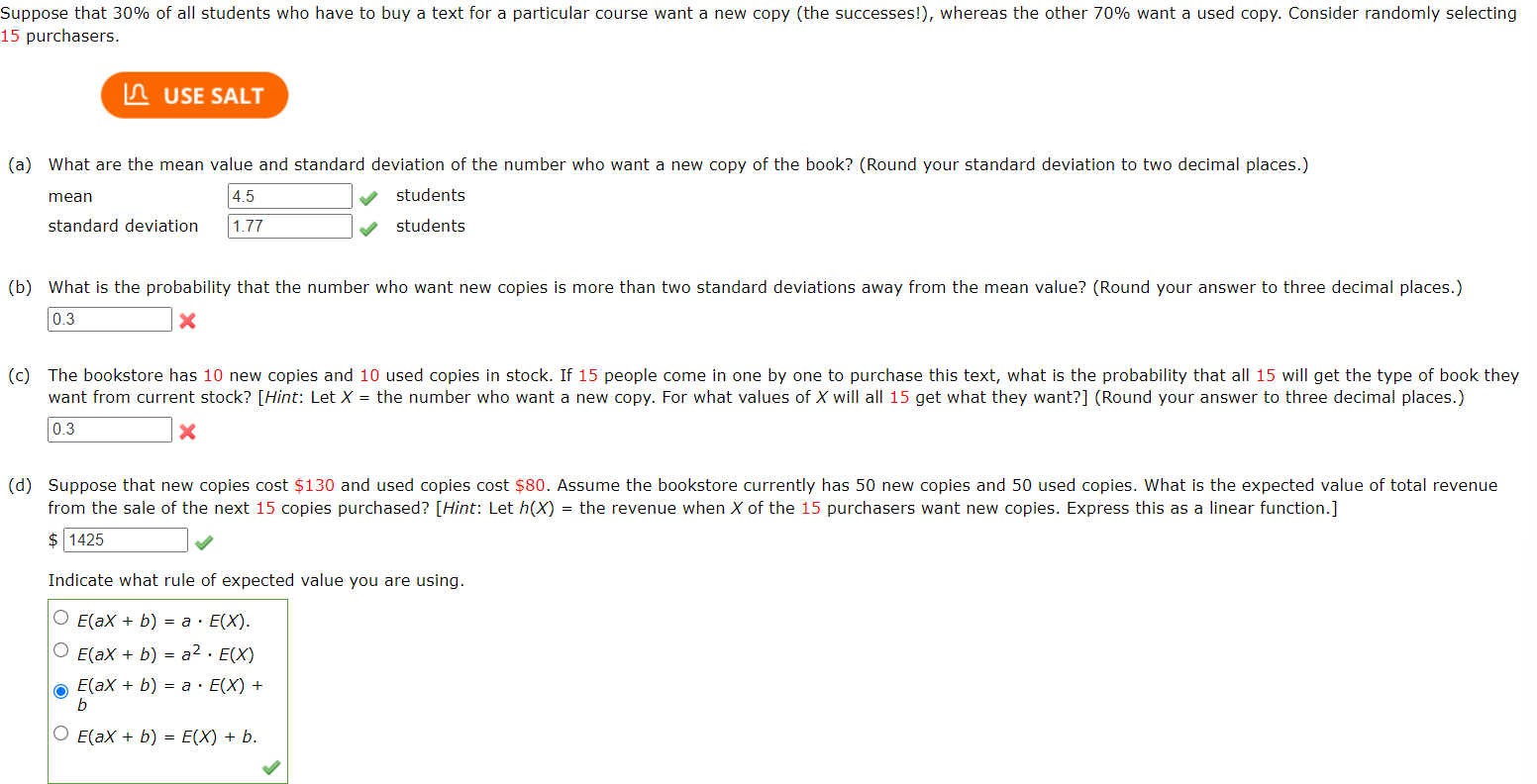 Solved (a) ﻿What are the mean value and standard deviation | Chegg.com