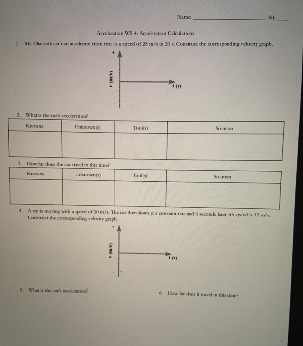 Solved Name: Pd: Acceleration WS 4: Acceleration | Chegg.com