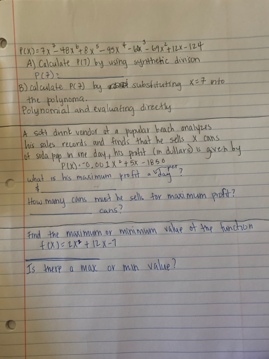 Solved P(X) = 7x² 40x8*8 x 8-95 X* - 6x - 69x²*12x-124 A) | Chegg.com