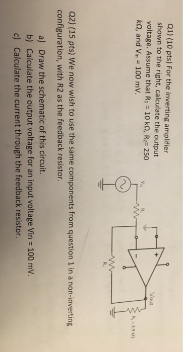 Solved Q1) (10 pts) For the inverting amplifier shown to the | Chegg.com