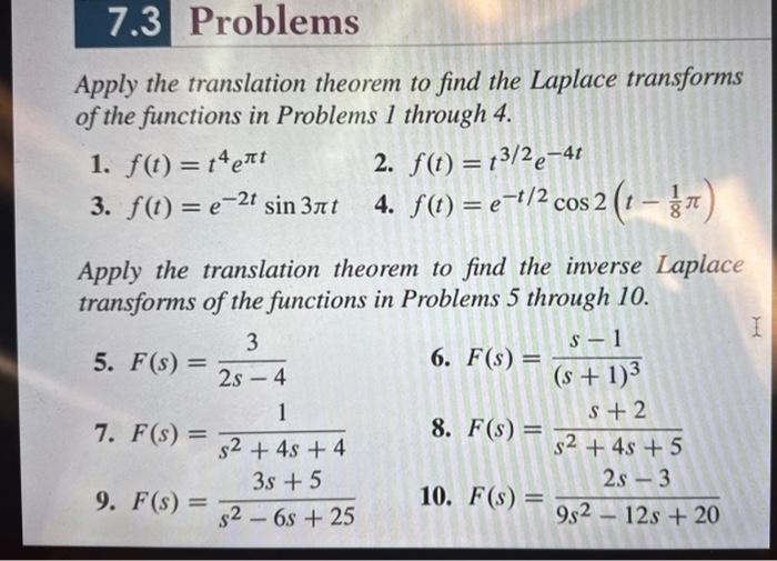 Solved Apply the translation theorem to find the Laplace | Chegg.com