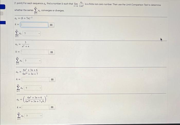 Solved (1 point) For each sequence an find a number k such | Chegg.com