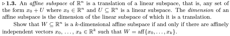 Solved 1.3. An affine subspace of Rn is a translation of a | Chegg.com