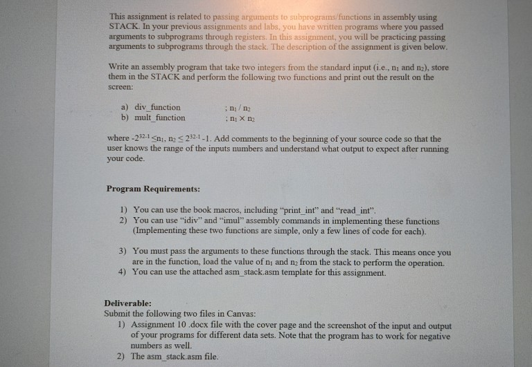 This assignment is related to passing arguments to | Chegg.com