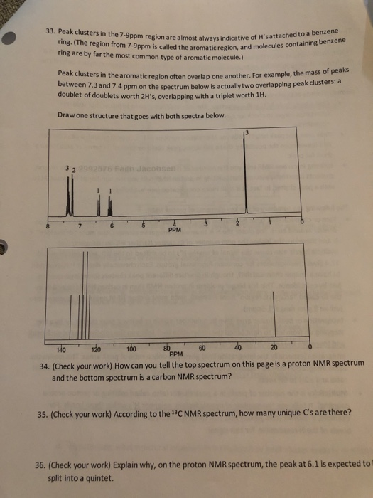 Solved 33. Peak clusters in the 7-9ppm region are almost | Chegg.com