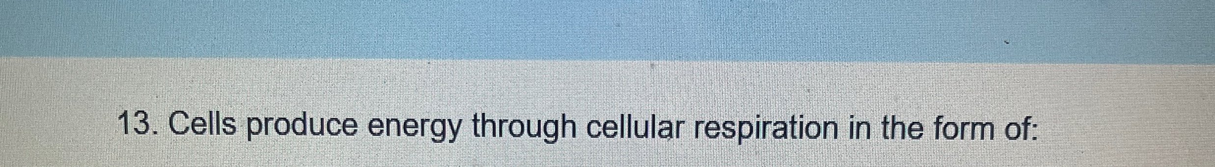 Solved Cells produce energy through cellular respiration in | Chegg.com