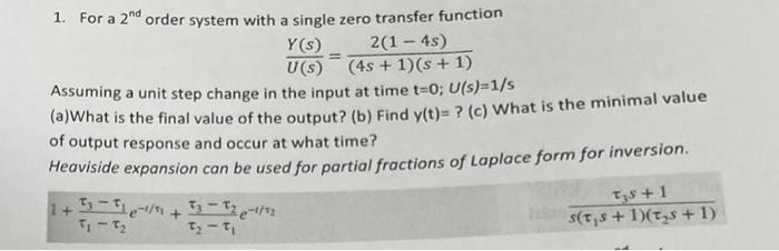 Solved 1. For a 2nd order system with a single zero | Chegg.com
