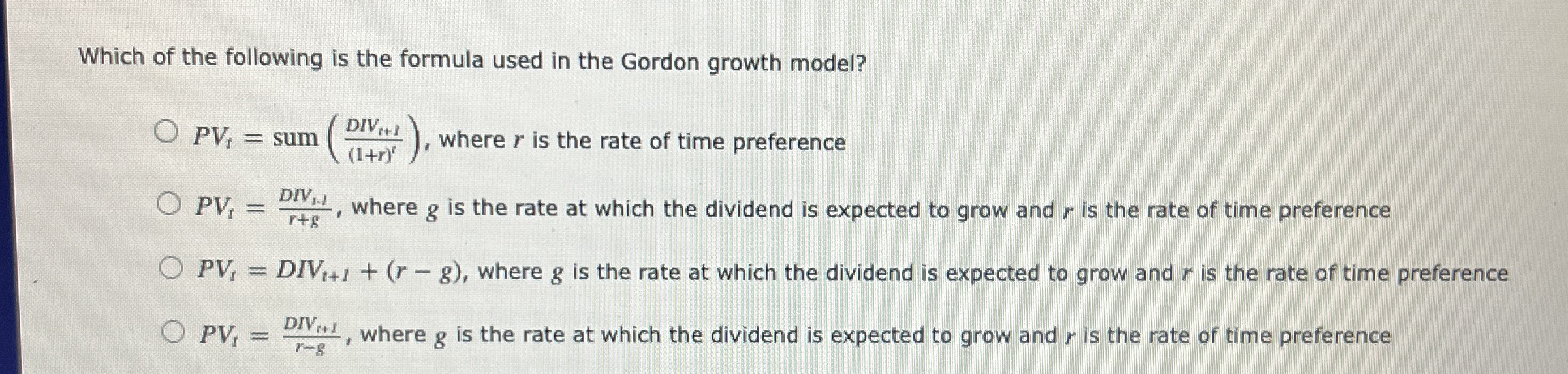 Solved Which of the following is the formula used in the | Chegg.com