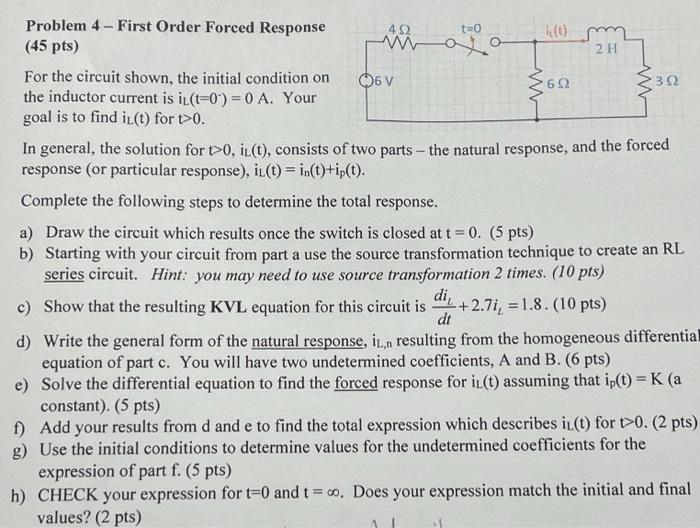 Solved Problem 4 -First Order Forced Response (45 pts) For | Chegg.com