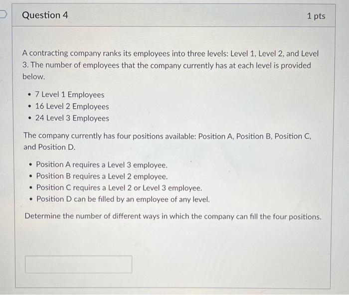Solved A contracting company ranks its employees into three | Chegg.com