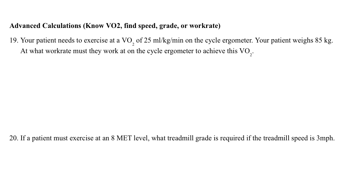 Advanced Calculations (Know VO2, ﻿find speed, grade, | Chegg.com