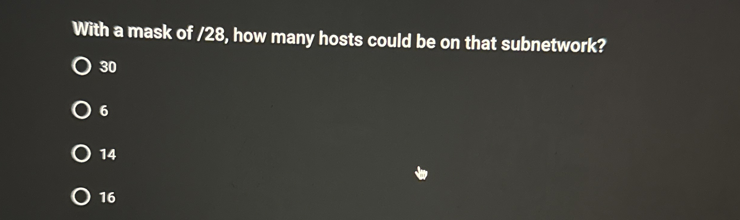 Solved With a mask of /28, ﻿how many hosts could be on that | Chegg.com